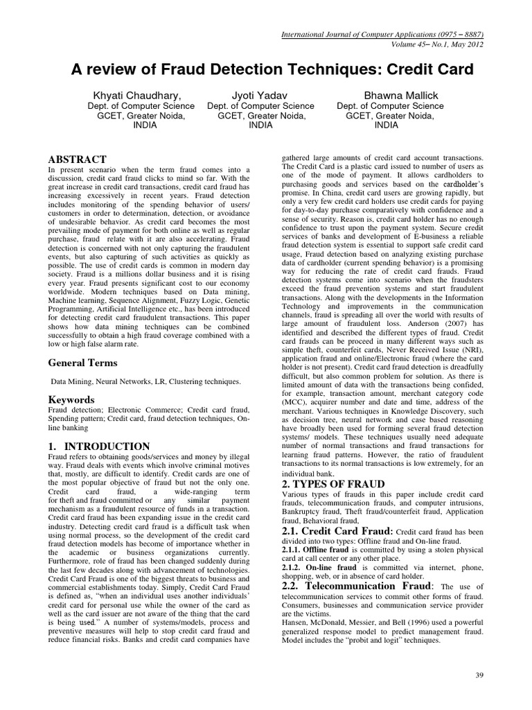 A Review of Fraud Detection Techniques C | PDF | Credit Card | Fraud