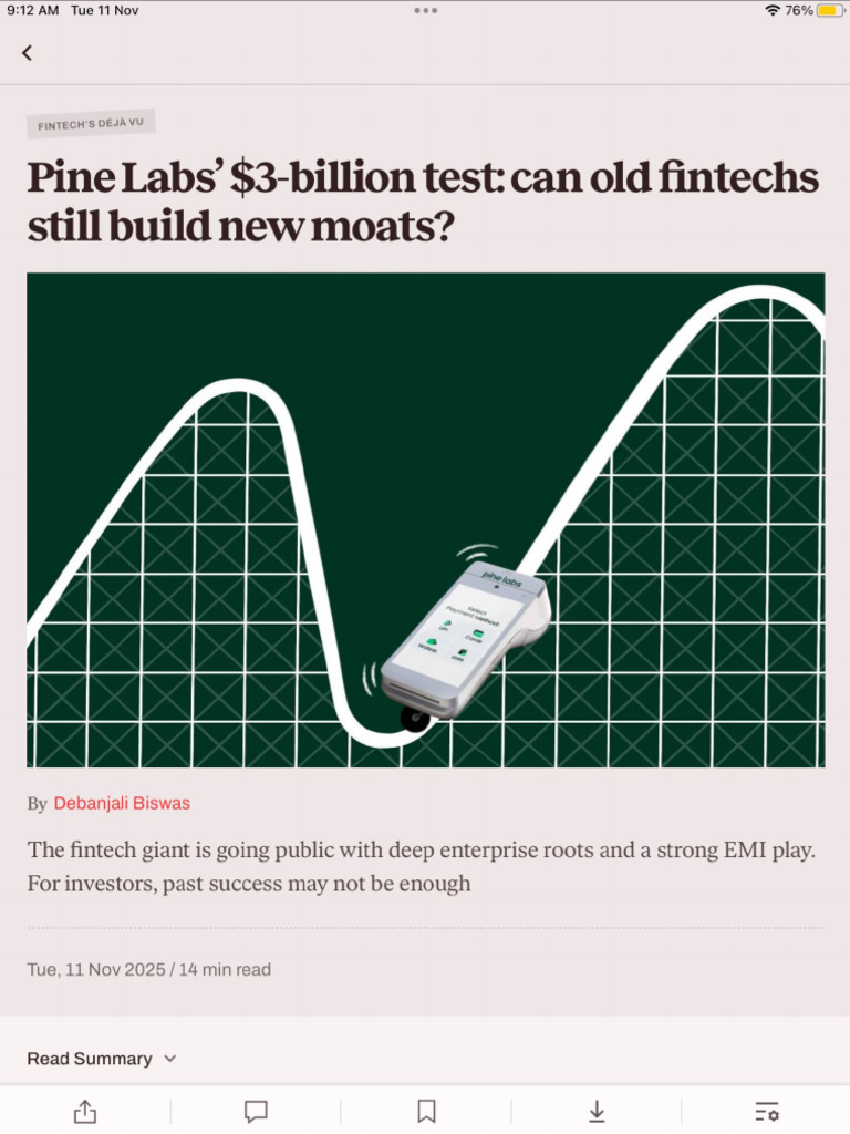 Pine Labs $3 BN Test Can Old Fintechs Still Build New Moats - The Ken | PDF