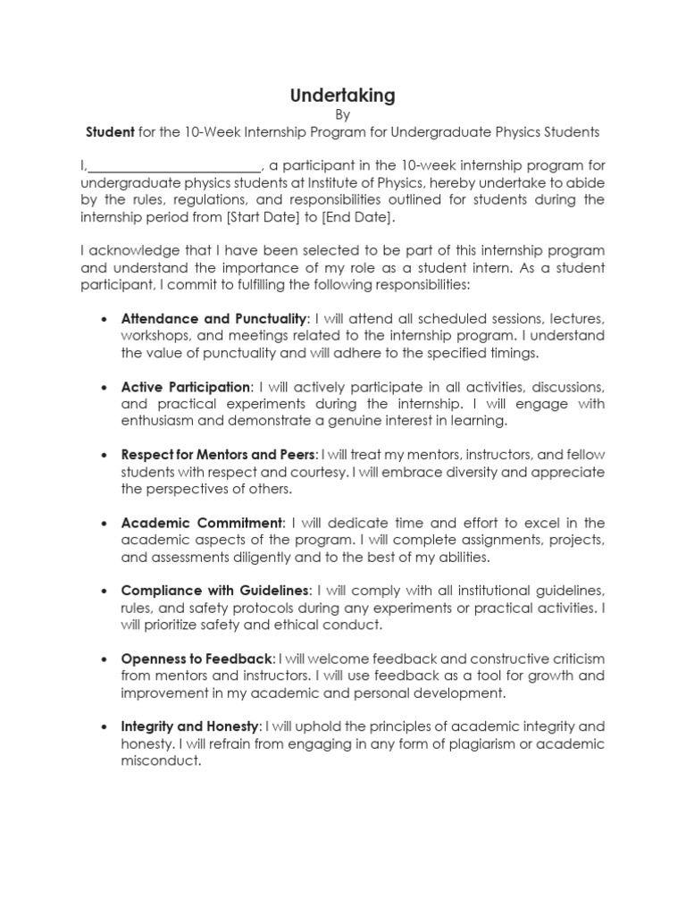 Internship Commitment for Physics Students | PDF