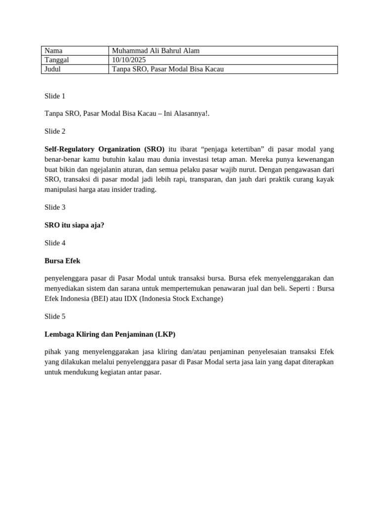 Self-Regulatory Organization (SRO) | PDF
