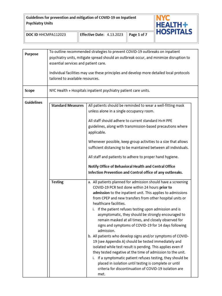 Inpatient Psych Unit Mitigation | PDF | Health Care | Microbiology