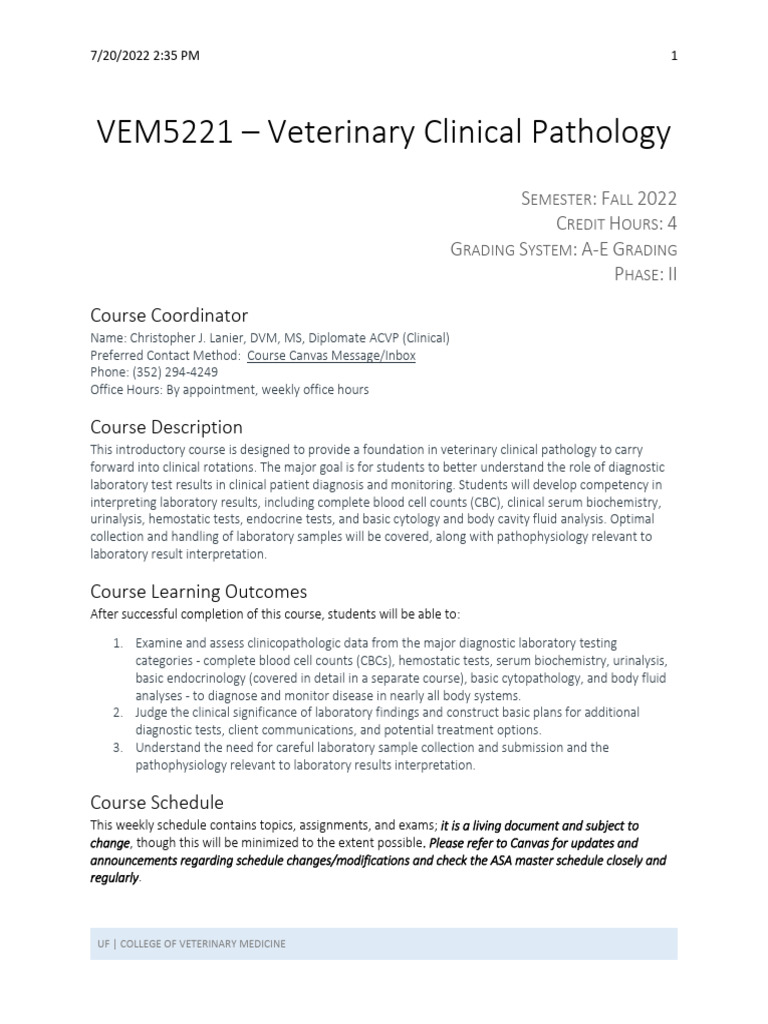 Veterinary Clinical Pathology Course Overview | PDF | Pathology ...
