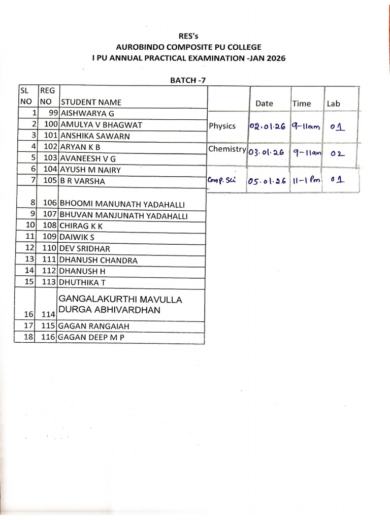 A3 Practical Exam Time Table | PDF