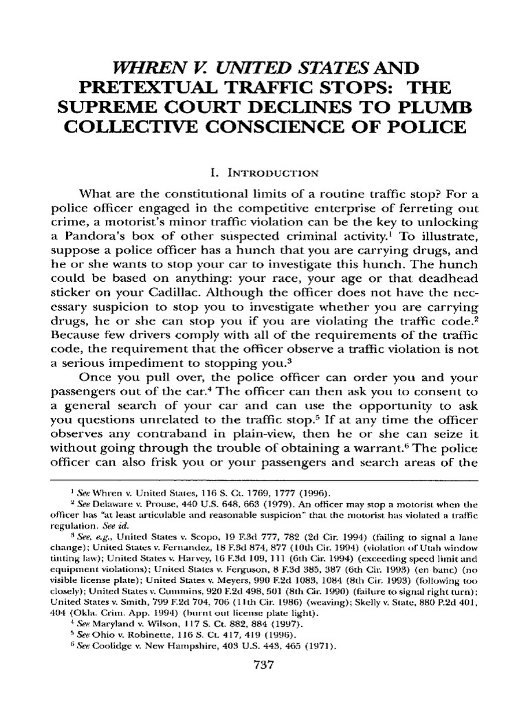 Whren V United States: AND Pretextual Traffic Stops: The Supreme Court ...