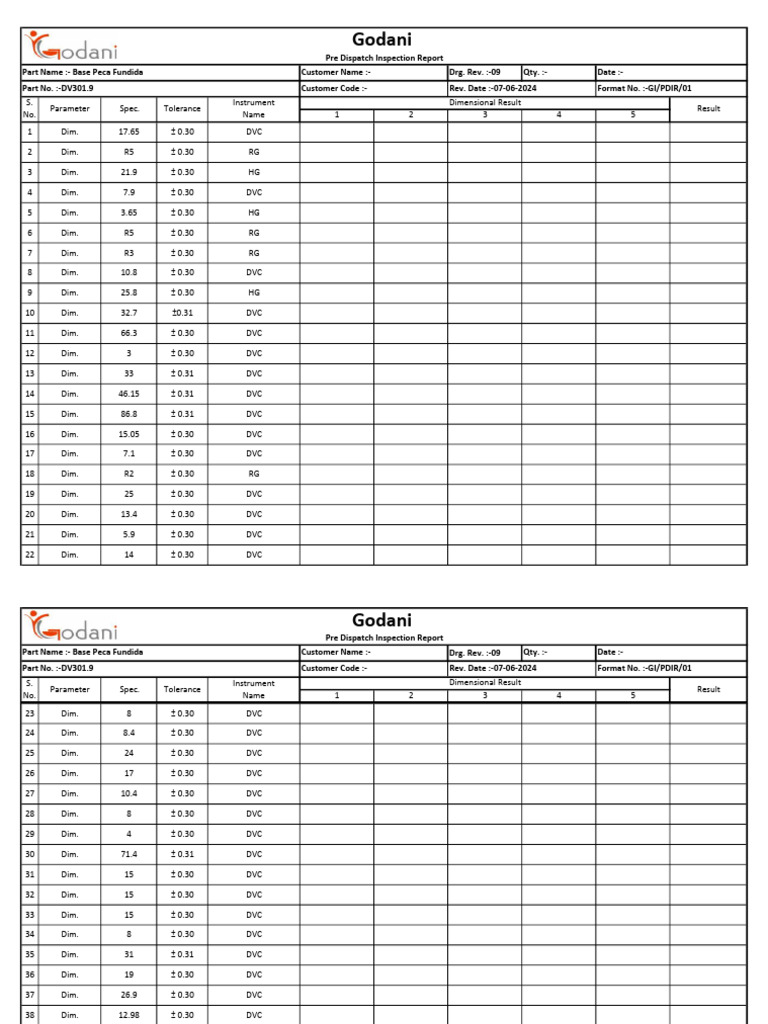 Dimensional Inspection Report for Base Peca Fundida | PDF