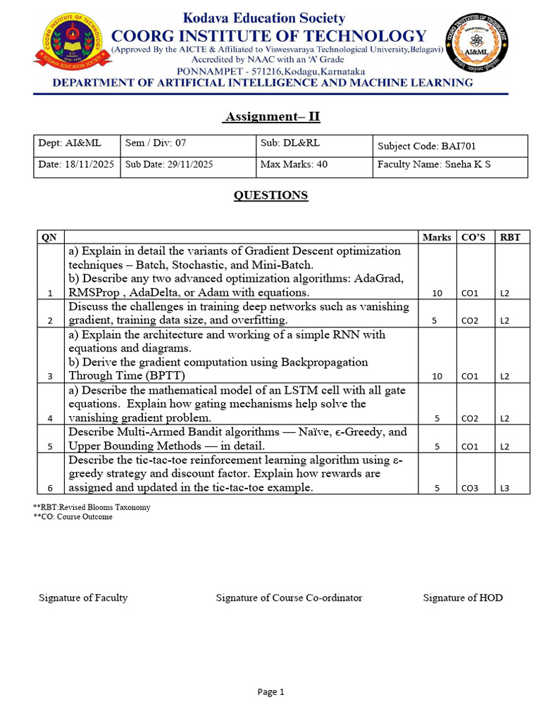 Deep Learning and Reinforcement Learning Assignment | PDF