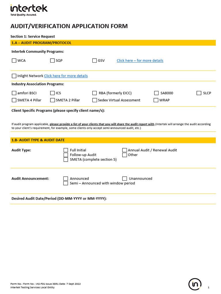 IAS-01 Audit Application Form V38R1 (1 SEPT 2022) | PDF | Audit | Fee