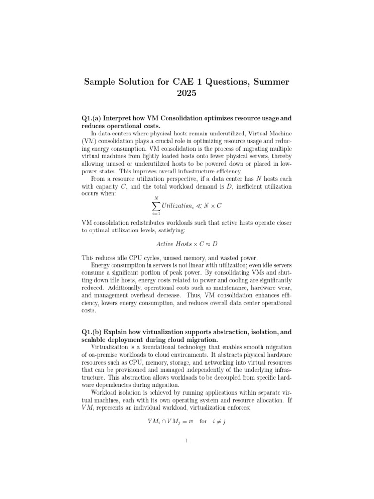 CAE 1 Sample Answer Summer 25 | PDF | Virtual Machine | Cloud Computing