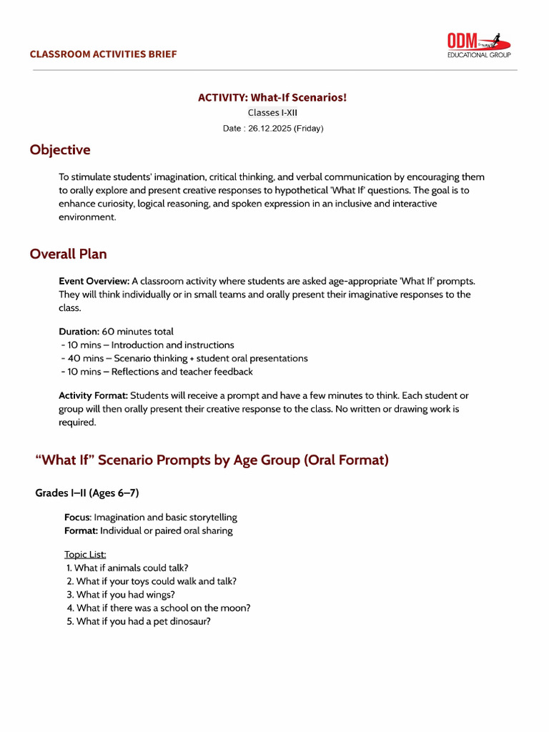 What - If Scenarios! Activity Guidelines | PDF