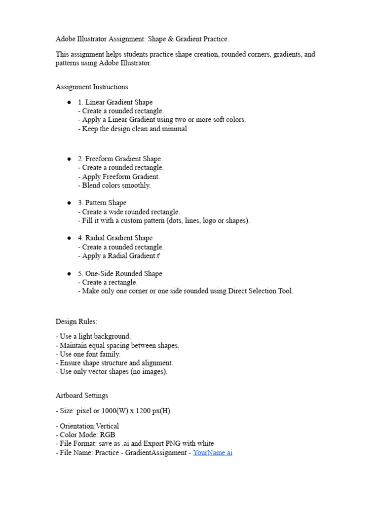 Assignment 1 Practice Shape Pattern and Gradient | PDF