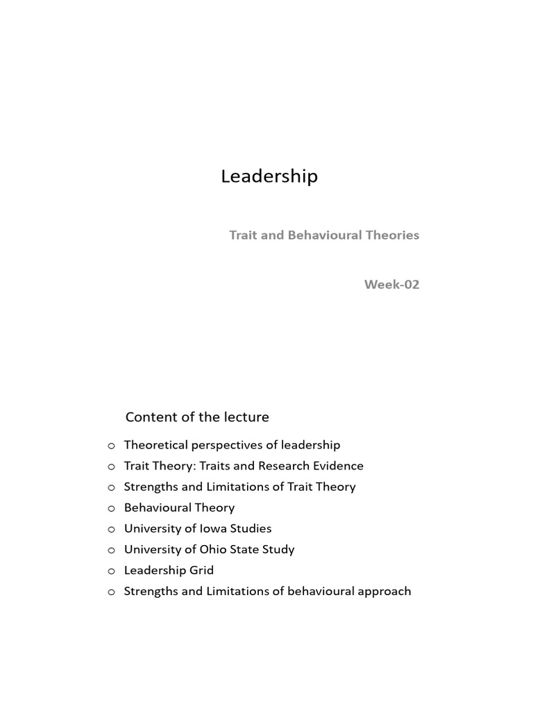 Leadership Trait and Behavioral Theories | PDF | Leadership ...