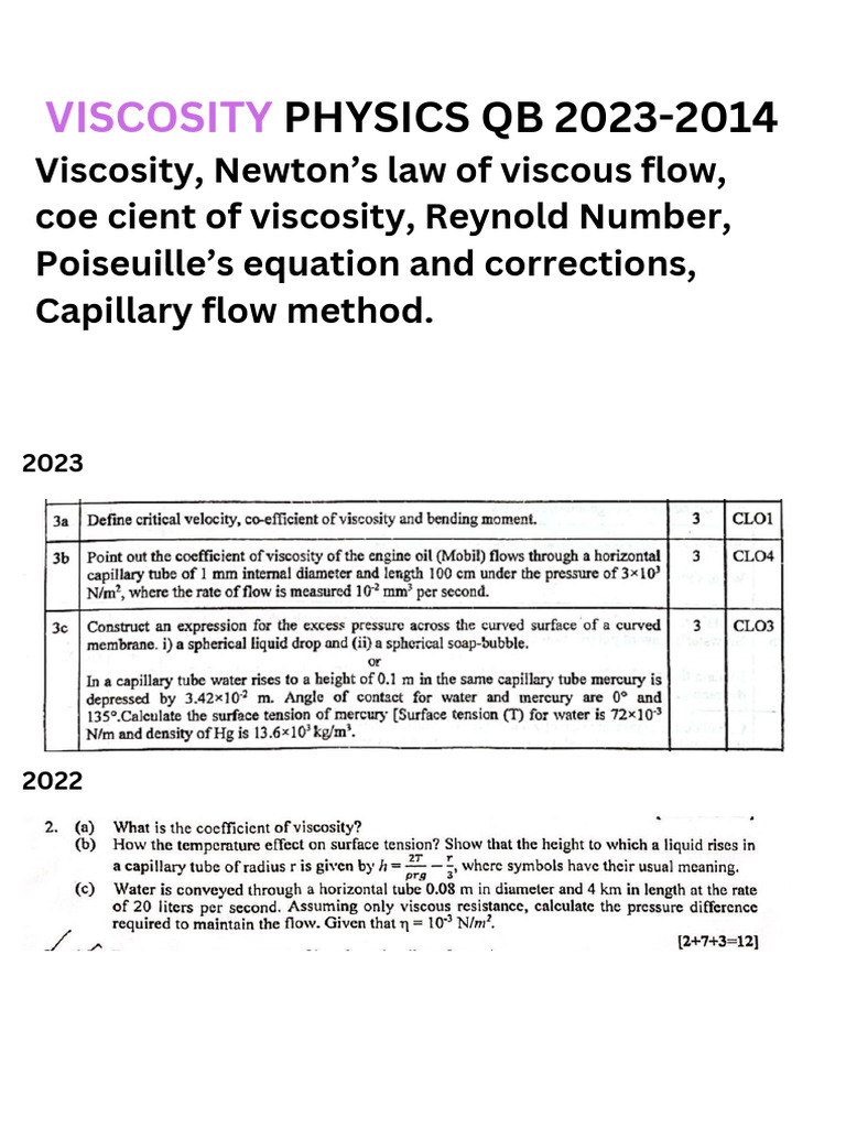 Physics Viscosity QB | PDF