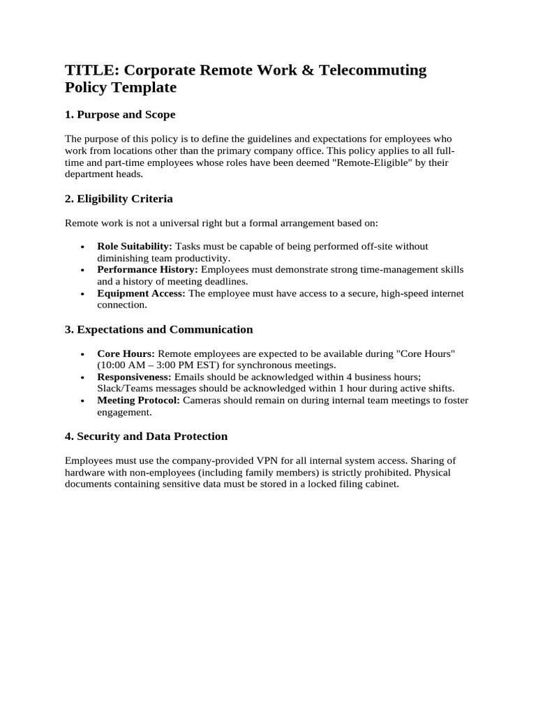 Remote Work Policy Template Guide | PDF