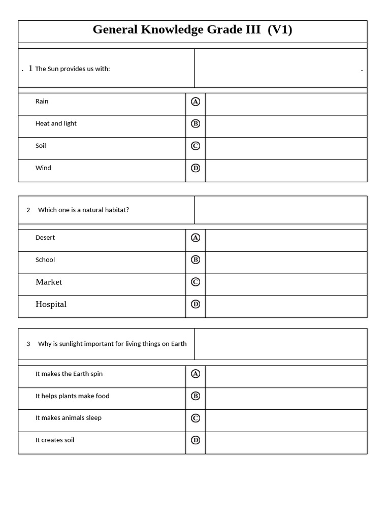 General Knowledge Grade III | PDF
