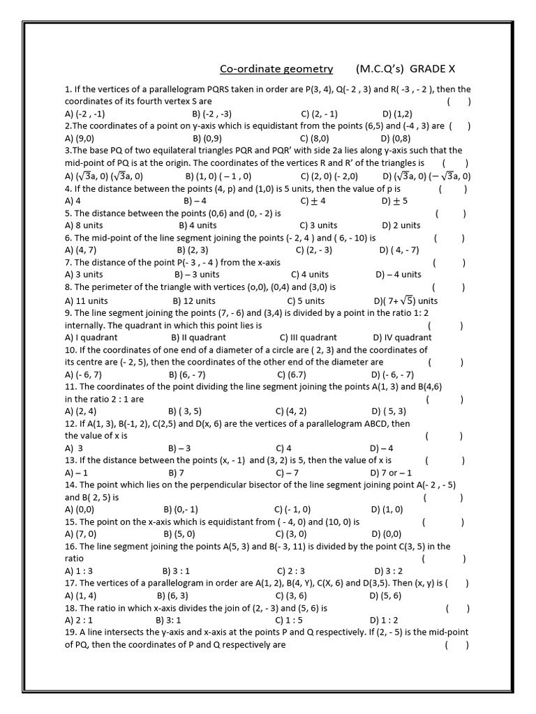Co-Ordinate Geometry Grade X | PDF | Triangle | Cartesian Coordinate System