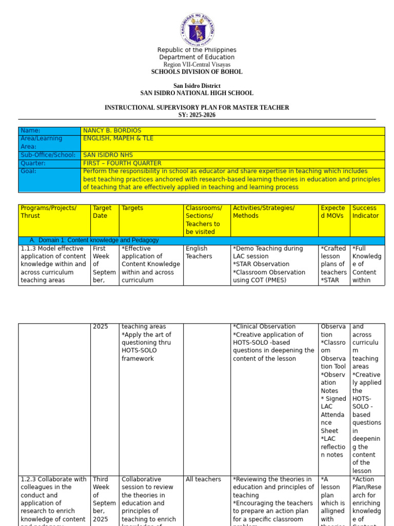 Instructional Supervisory Plan 2025-2026 | PDF | Learning ...