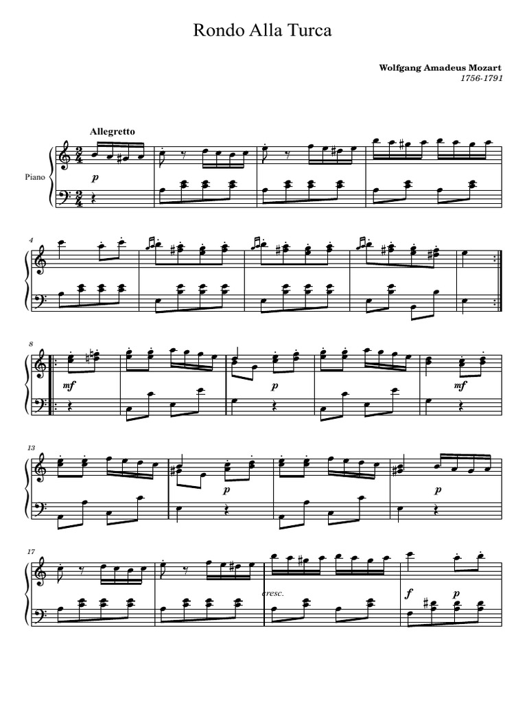 Turkish March - Rondo Alla Turca | PDF | Compositions | Musical ...