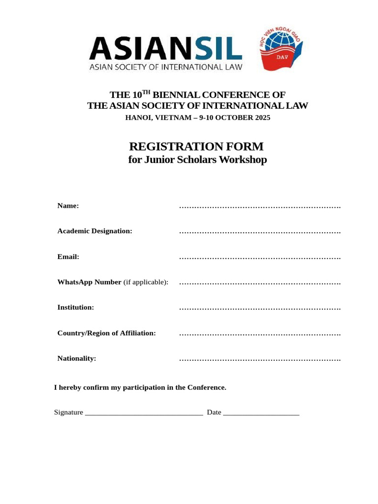 Junior Scholars Workshop Registration Form | PDF