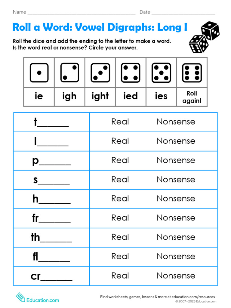 Roll A Word Vowel Digraphs Long I | PDF