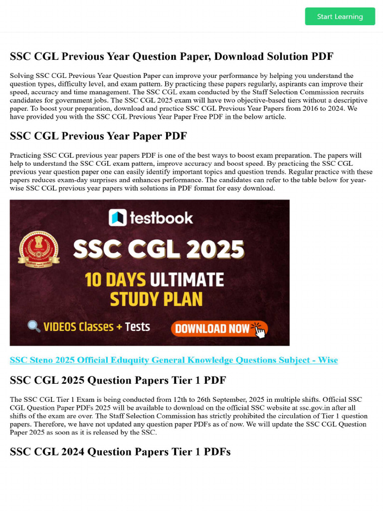 SSC CGL Previous Year Question Paper, Download Solution PDF | PDF