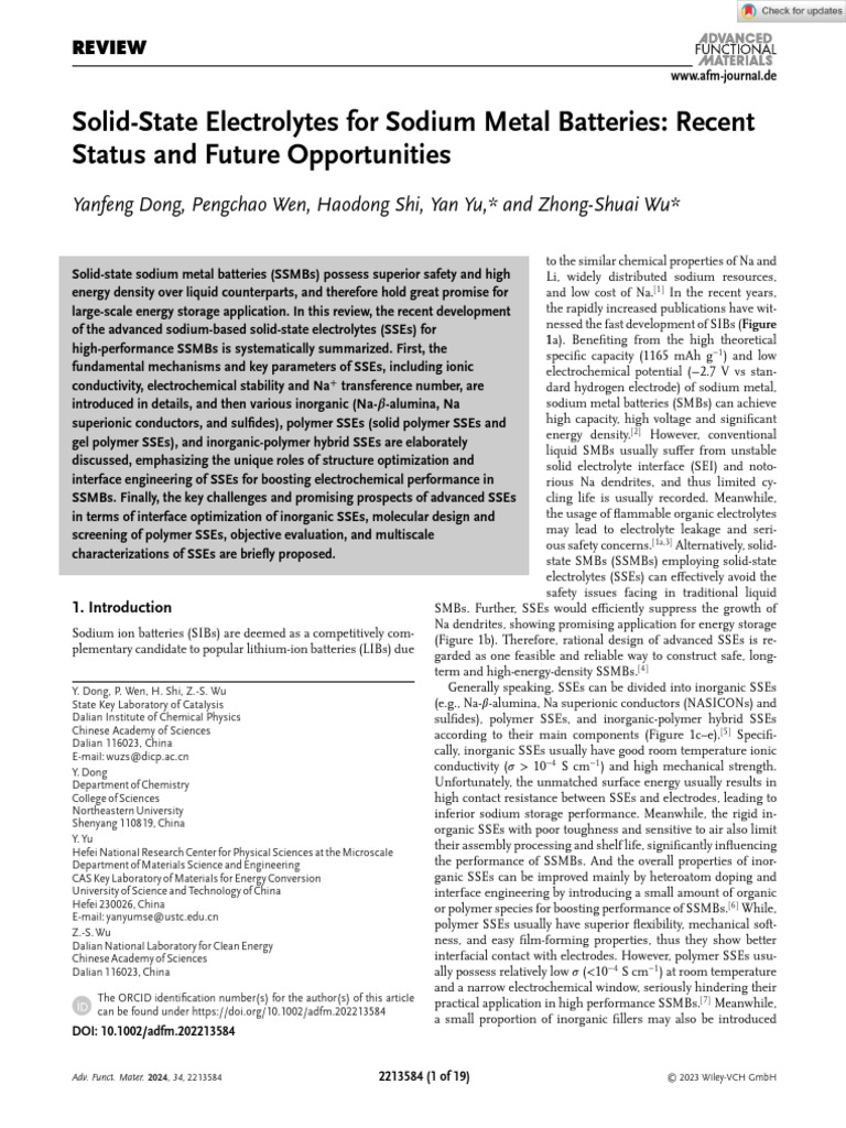 Solid-State Electrolytes for Sodium Batteries | PDF | Materials Science ...
