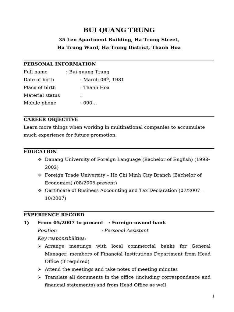 Bui Quang Trung's CV and Career Overview | PDF | Java (Programming ...