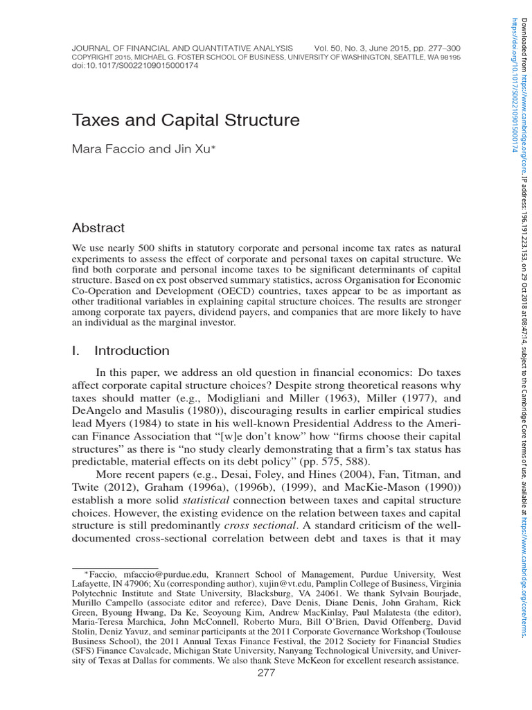 Taxes Impact on Corporate Capital Structure | PDF | Capital Structure ...