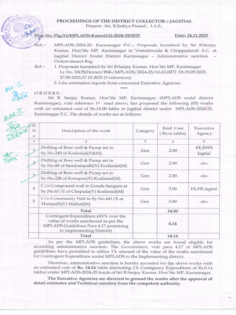 MPLADS Proc Kodimial 24.11.2025 | PDF | Governance | Economy Of India