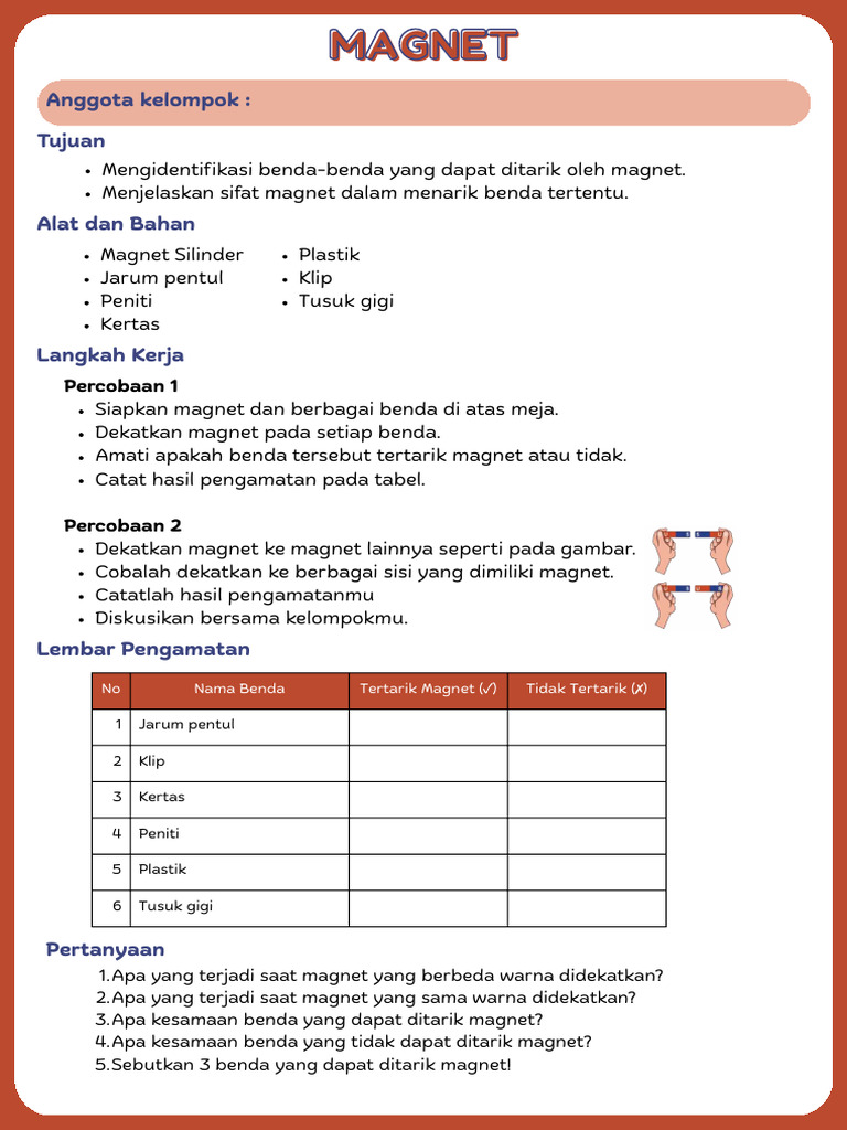 Benda Tertarik Magnet: Eksperimen Sederhana | PDF