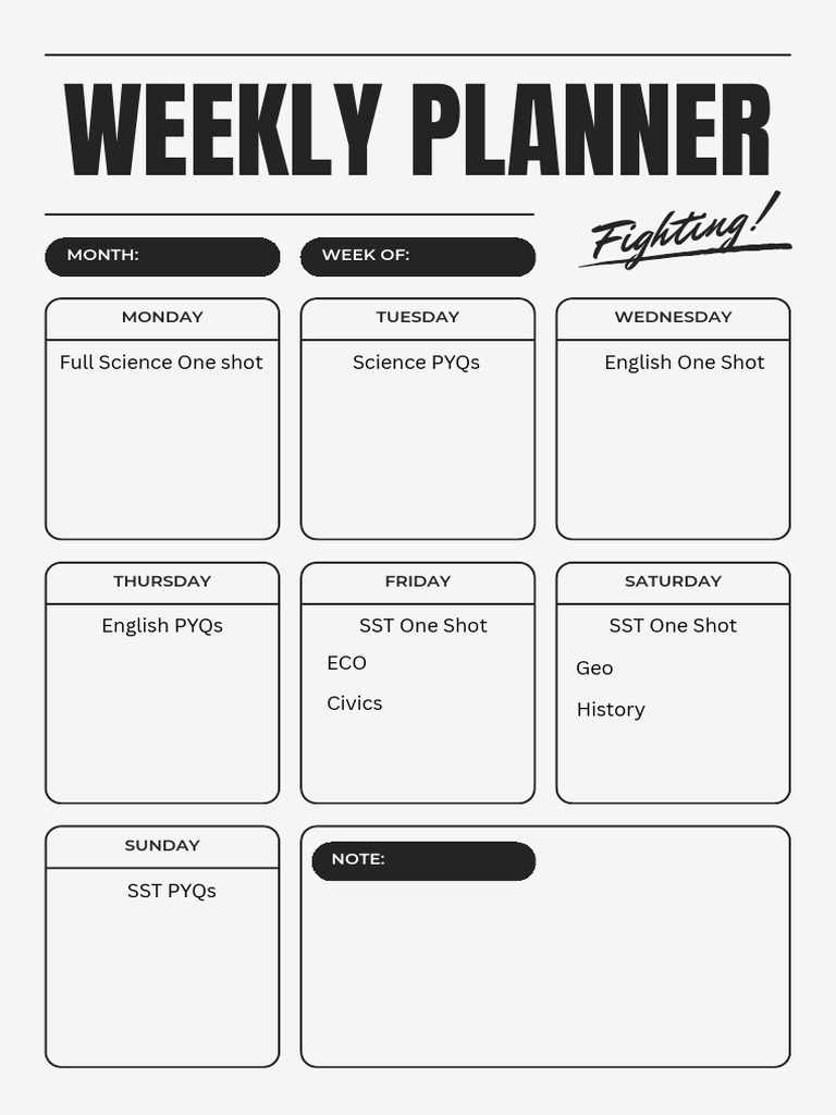 Weekly Study Planner for Subjects | PDF