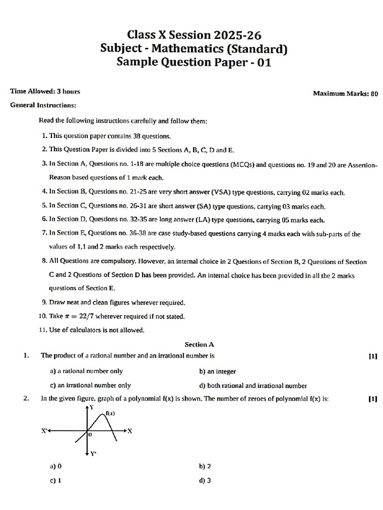 Maths Sample Paper Class 10 | PDF