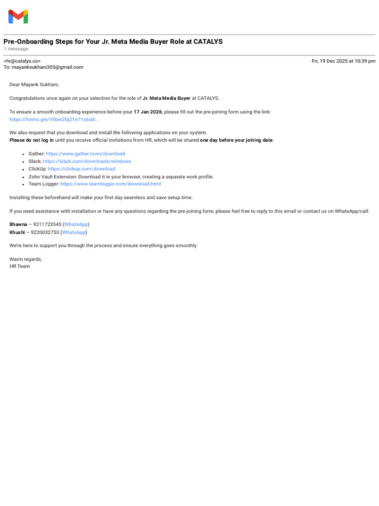 Gmail - Pre-Onboarding Steps For Your Jr. Meta Media Buyer Role at ...
