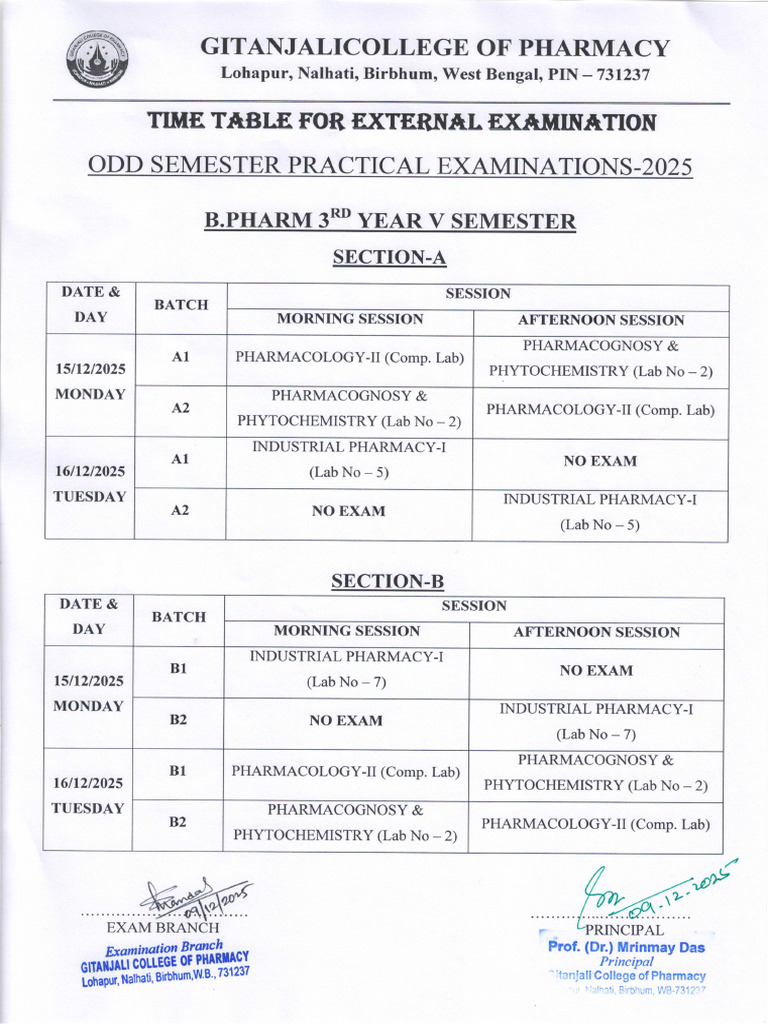 External Practical Exam Time Table 3rd Year | PDF