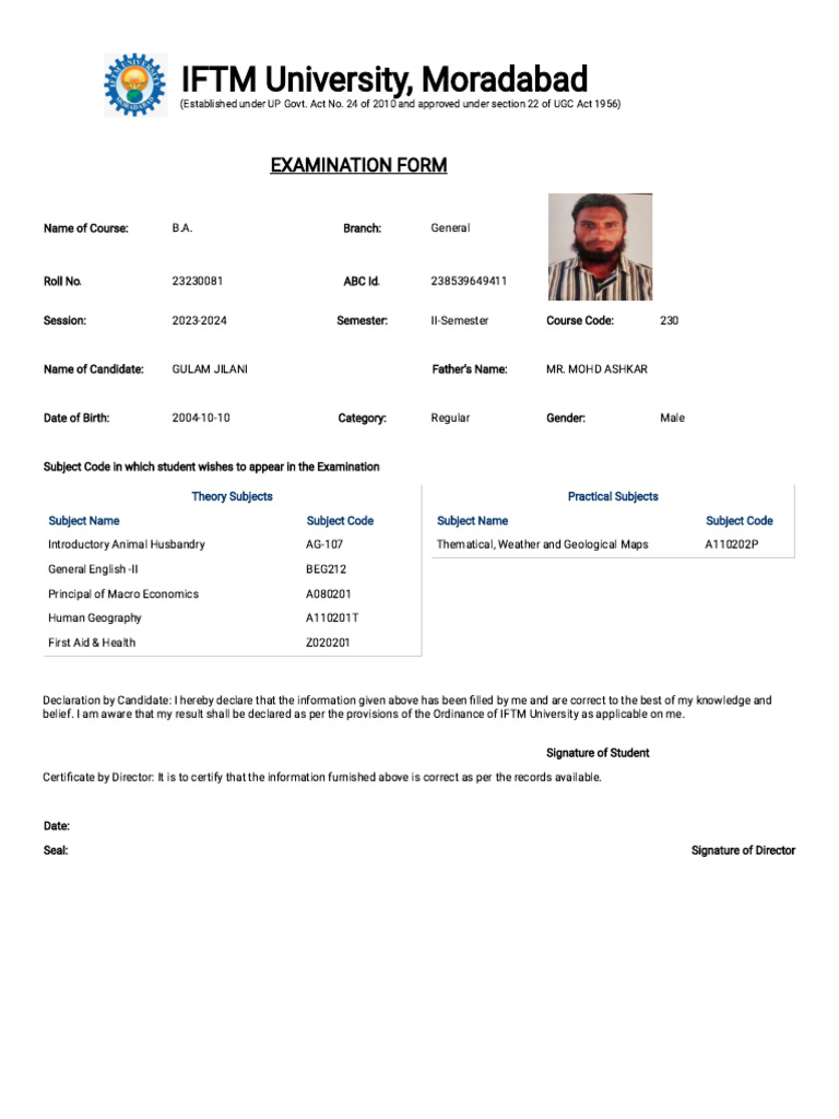 Examination Form | PDF