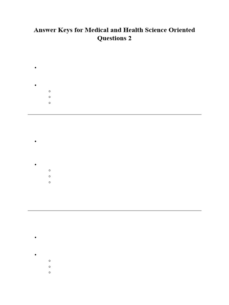 Answer Keys For Medical and Health Science Oriented Questions 2 | PDF ...