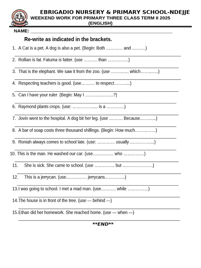 Primary Three Class English | PDF
