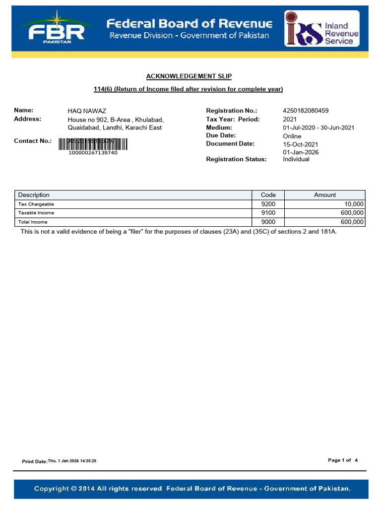 Haq Nawaz Revise Tax Return 2021 | PDF | Taxes | Income Tax