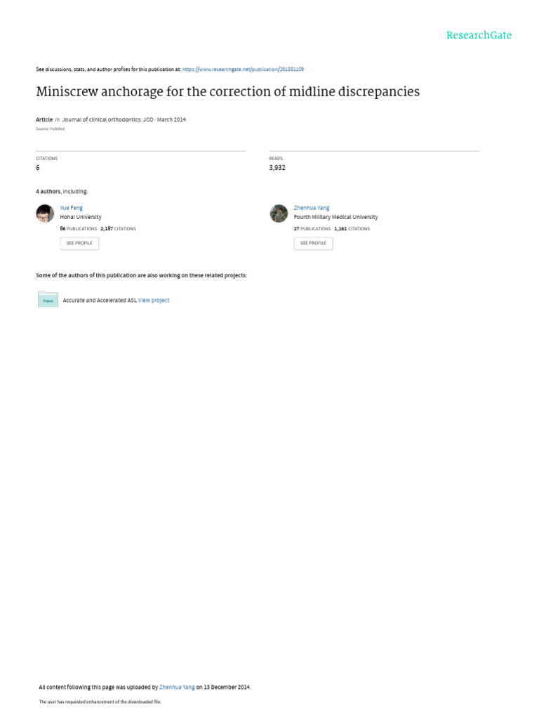 Miniscrew Anchorageforthe Correctionof Midline Discrepancies | PDF ...