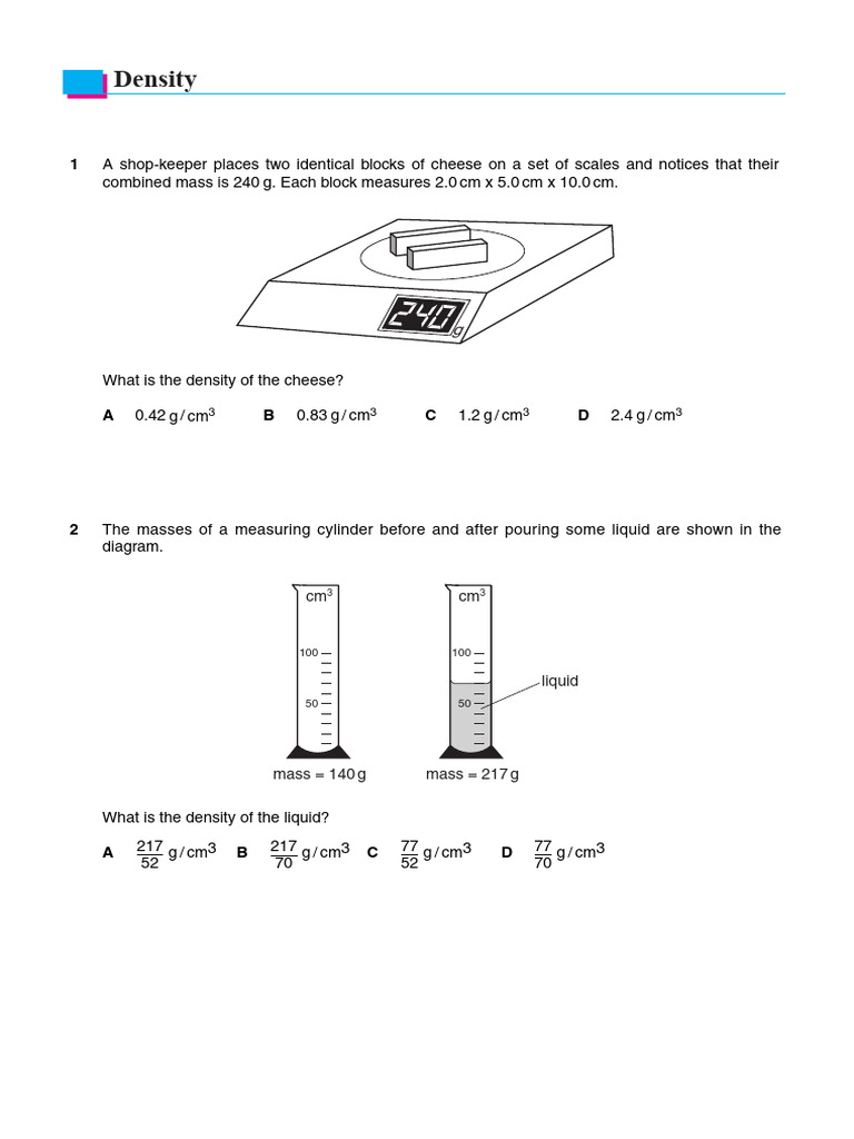 P1-ws-3-Density-with Anskey | PDF | Density | Volume