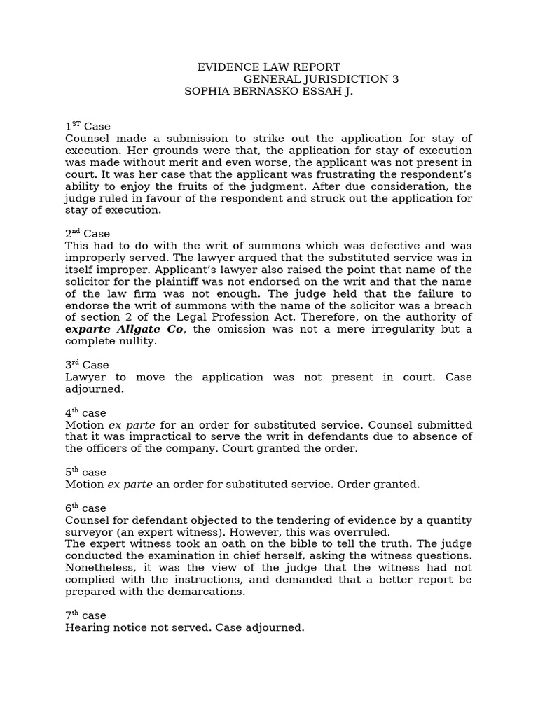 Evidence Law Case Summaries Report | PDF