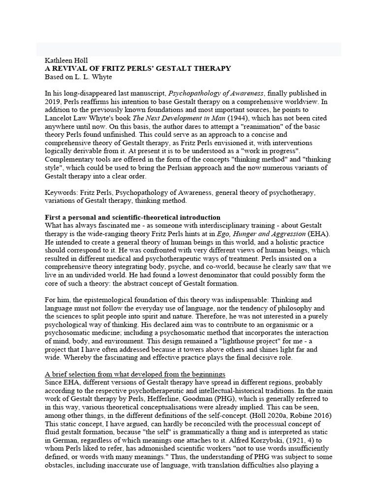 Reviving Fritz Perls' Gestalt Therapy | PDF | Gestalt Therapy ...