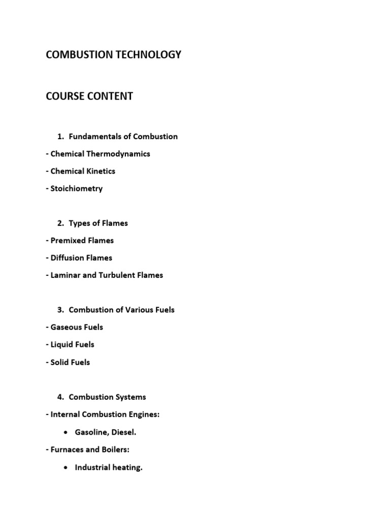Course Outline Combustion | PDF