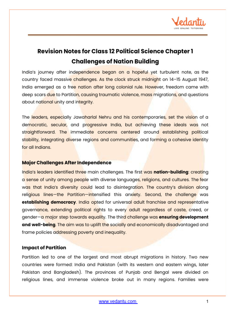 Challenges of Nation Building in India | PDF | Partition Of India ...