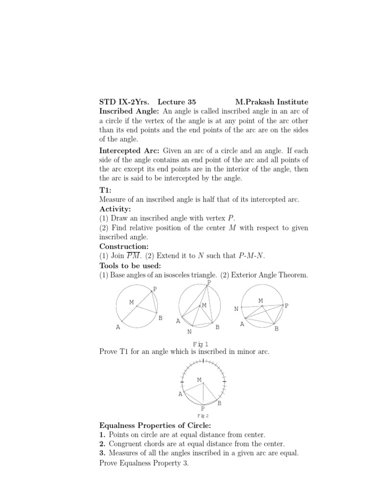 Inscribed Angles and Circle Properties | PDF | Circle | Angle