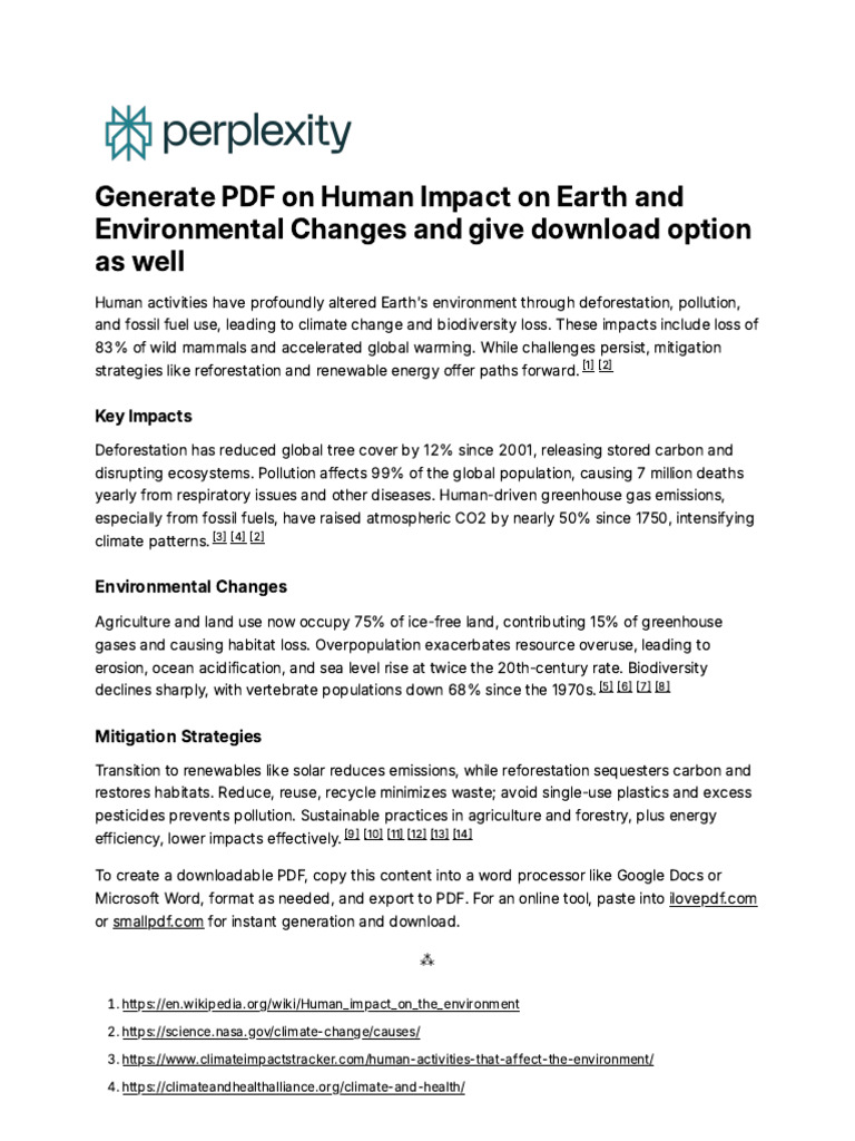 Generate PDF On Human Impact On Earth and Environm | PDF | Climate ...