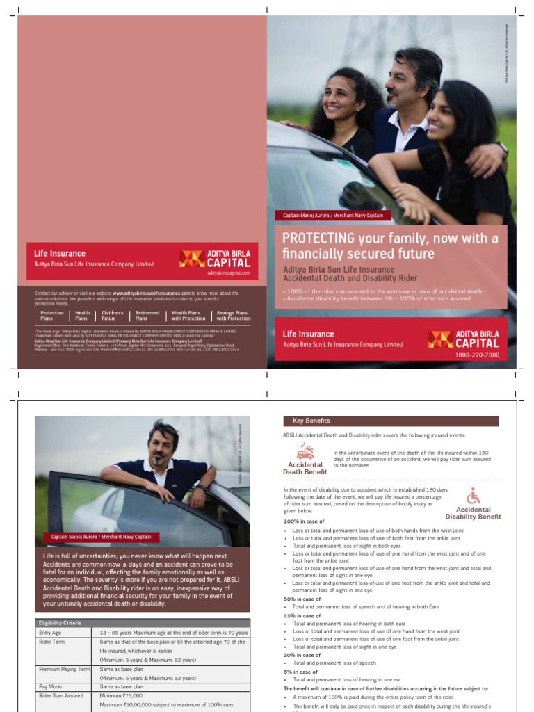 Accidental Death & Disability Insurance Rider | PDF | Insurance | Taxes