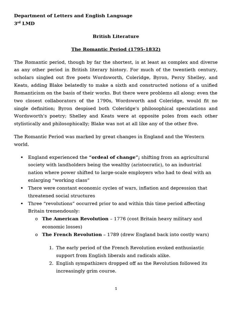 Overview of British Romantic Literature | PDF | Romanticism | Gothic ...