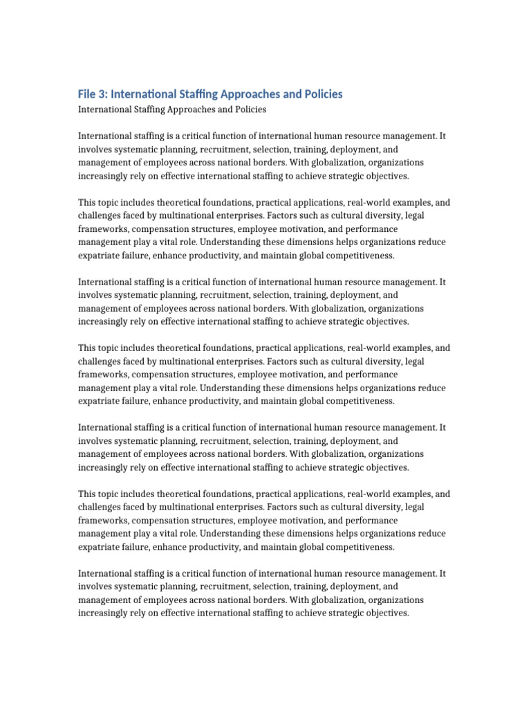 International Staffing Strategies Explained | PDF | Human Resource ...