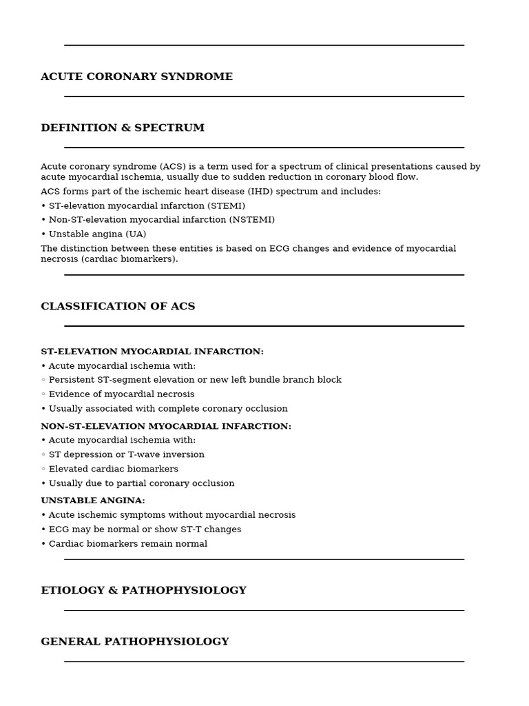 Acute Coronary Syndrome MBBS Notes | PDF | Myocardial Infarction ...
