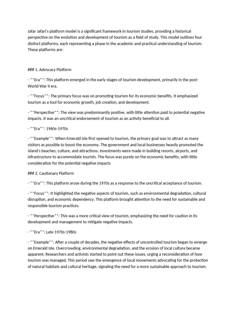 Jafari's Tourism Platform Model Explained | PDF | Tourism | Sustainability
